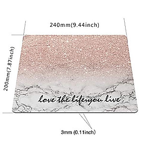 Galdas Gaming Mouse Pad Pink Marble Design Mousepad Non Slip Rubber Mouse Mat Rectangle Quote Inspirational Mouse Pads for Computers Laptop - Love The Life You Live