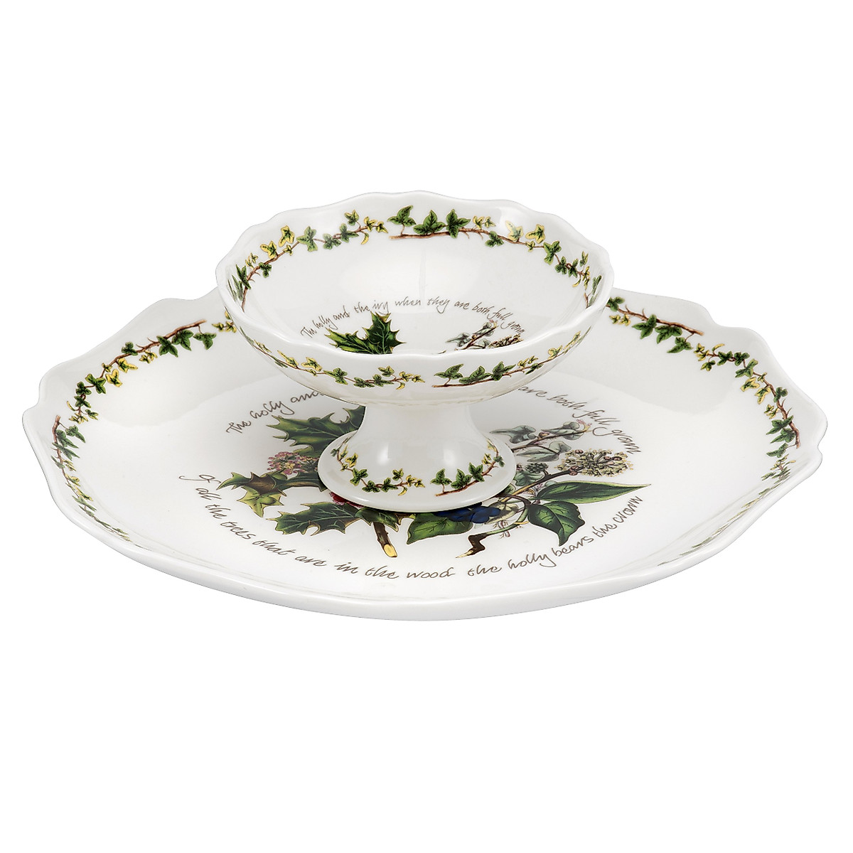 PORTMEIRION THE HOLLY & THE IVY Chip & Dip Set 2 Piece