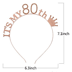 80th Birthday Tiara and Sash for Women, Crystal Headpiece Birthday Crown Party Supplies, Women's Birthday Gifts(Rose Gold)