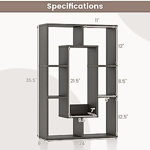 Tangkula 35.5” Geometric Bookshelf, Freestanding Wood Open Bookcase with 7 Cubes, Anti-Toppling Devices, Home Office Décor Rectangular Storage Shelf Display Rack for Study Living Room (1, Gray)