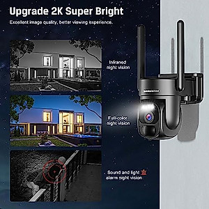 3K 5Dbi Solar Security Cameras Wireless Outdoor Cameras for Home Security, 5MP 4X Digital Zoom 360° PTZ Battery Powered WiFi Camera with Spotlight Siren,Color Night Vision,Motion Detection,2-Way Audio