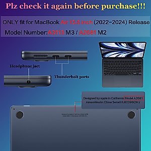 Teryeefi for MacBook Air M2 M3 13.6 Case 2022 2023 2024 Release A2681 A3113, Clear Hard Shell with Keyboard Cover & USB 3.0 Adapter & Screen Protector, Gold Floral Butterfly