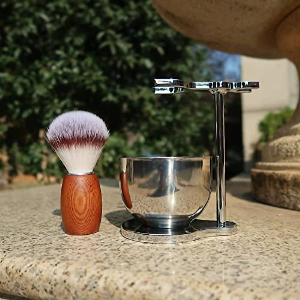 Men's Shaving Brush Set, 3 Pcs Grooming Set of Shaving Brush Stand and Bowl for Wet Shaving