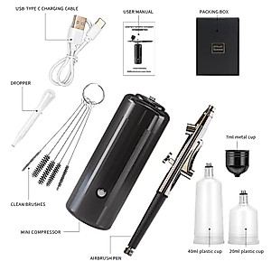 Airbrush Kit with Compressor kit 32PSI Cordless Airbrush Rechargeable Portable Dual Action Barber Airbrush Compressor, Air Brush for Painting, Model, Nail, Makeup, Barber. (Black)……