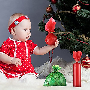 Outus 2 Rolls Christmas Cellophane Wrap Roll Clear Cellophane Wrap 12 x 591 Inch Wide Cellophane Wrap Red Green Clear Wrapping Paper for Xmas DIY Craft Present Wrap