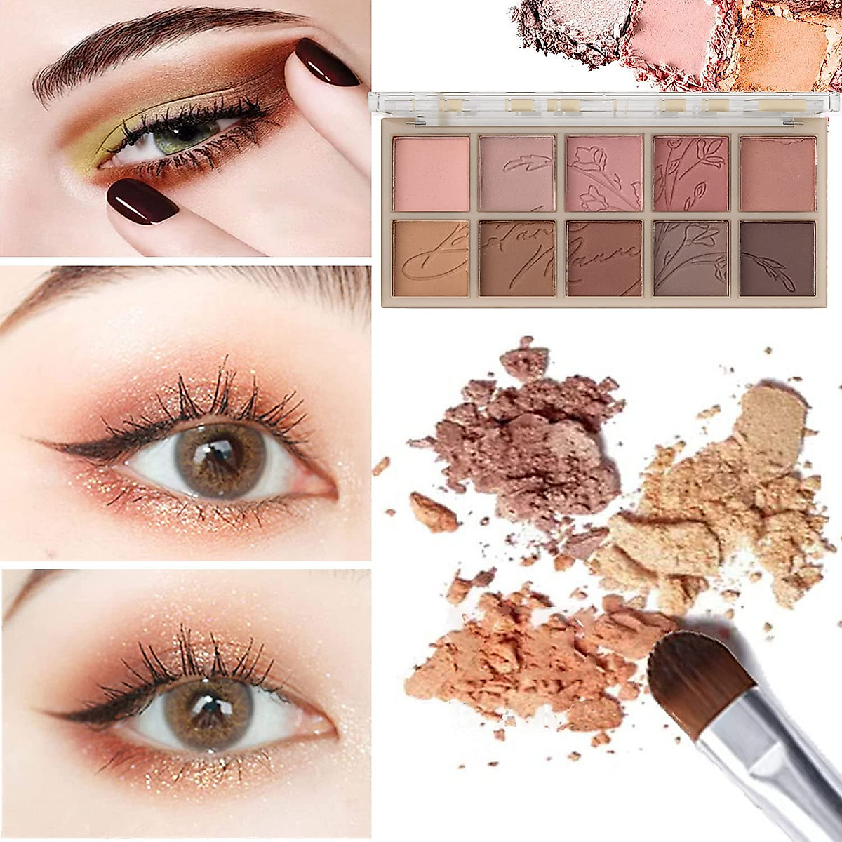 Sulily 10 Colors Eyeshadow Palette Matte Naked Eye Shadow Makeup,High Pigmented, Naturing-Looking, Ultra-Blendable,Long Lasting High Pigment Nude Eyeshadow with 3 Eyeshadow Brush(Plant Rhythm