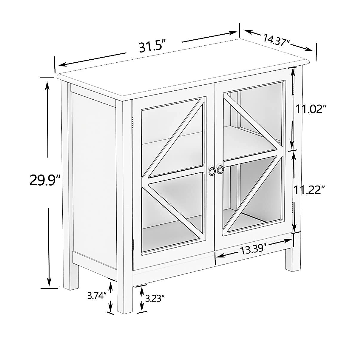 RASOO Sideboard Cabinet with Glass Doors - Buffet Storage for Home, Kitchen, Dining Room - Cupboard Console Table, Espresso (White)
