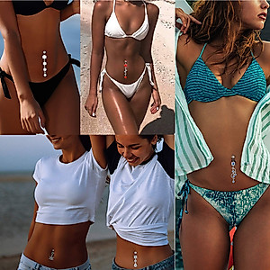 Drperfect 6PCS 14G Dangle Belly Button Rings Rose Gold Silver Plated 316L Stainless Steel Belly Button Piercing Jewelry for Women