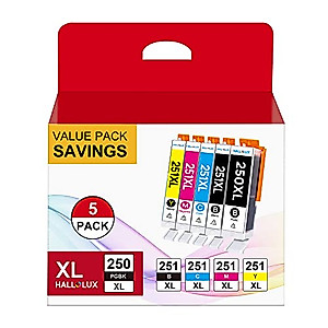 PGI-250XL CLI-251XL for Canon Ink 250 and 251 Cartridges to use with PIXMA MX922, MG5420, MG5520, MG5522, MG6320, MG6620, iP7220 (Black, Cyan, Magenta, Yellow, PGBK)
