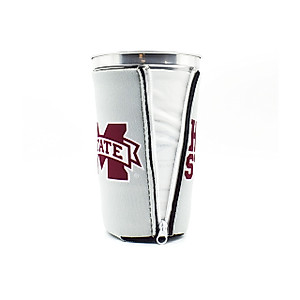 ZipSip NONMAGNET- MSU Adjustable All-In-One Coozie with Zippers for Cans, Bottles, Slim Cans, Pint Glasses, Party Cups – Can Cooler - Insolated Neoprene Sleeve - MSU Bulldogs Light Gray, Large