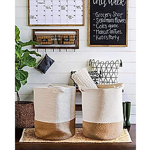 Large Woven Storage Baskets (Set of 2) Decorative Blanket Basket for Living Room, Toys, Pillows, Nursery or Towels. Laundry Hamper. Baskets for Organizing. Cotton Rope Baskets