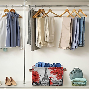 ALAZA Oil Painting Paris Eiffel Tower Large Storage Basket with Handles Foldable Decorative 1 Pack Storage Bin Box for Organizing Living Room Shelves Office Closet Clothes