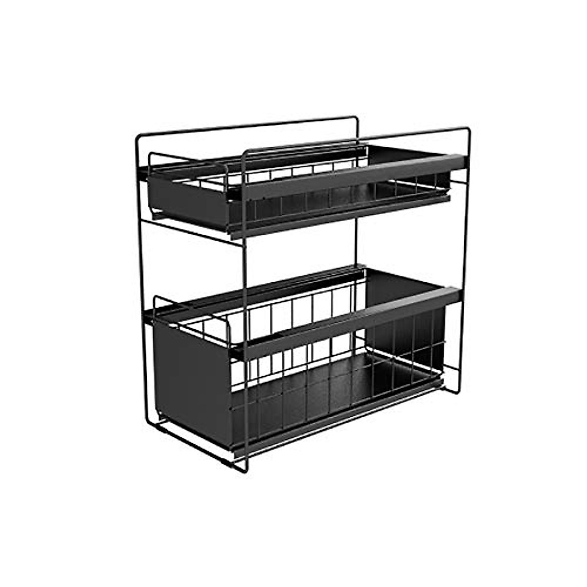 KAKIBLIN Sliding Storage Basket, 2-Tier Under Sink Cabinet Organizer with Sliding Basket Organizer Pull Out Sliding Basket Organizer Drawer for Bathroom, Kitchen, Office, Black