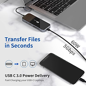USB C Hub, Docking Station, ALLWAY 8 in 1 USB C Adapter with 4K USB C to HDMI, 60W Power Delivery SD/TF Card Reader 2 USB 3.0 Ports USB C Data Port 3.5mm Audio/Mic for MacBook Pro and HP Dell Laptops