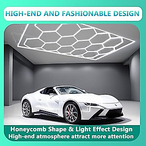 DHXYHQY Hexagon LED Garage Lights, 6500K Dimmable Ceiling Lights, Adjustable Brightness, High Energy-Saving Industrial Shop Lights, for Market/Garage/Car Wash/Car Show