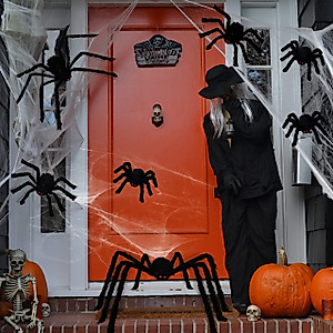 jollylife 7PCS Halloween Decorations Outdoor Fake Giant Spiders - Scary Props for Yard Haunted House Indoor Party Decor Supplies (47”×1pcs, 30”×1pcs, 20”×2pcs, 12”×3pcs)