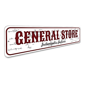 General Store City State Sign, Kitchen Sign, Custom Shop Location Sign, Country Aluminum Decor - 4" x 18"