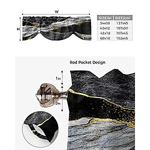 Tie Up Valance for Windows Black Abstract Marble Curtains Valances Rod Pocket Valance Window Treatments White Malachite Gold Veins Tie-up Shade Valance for Kitchen Living Room Bedroom 1 Panel 60x18