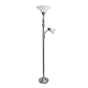 Elegant Designs LF2003-BSN 2 Light Mother Daughter White Marble Glass Floor Lamp, Brushed Nickel