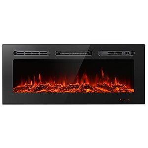 GMHome 80 Inches Wall Recessed Electric Fireplace Wall Mounted in-Wall Built Heater, Log Sets & Crystals, 9 Changeable Colors, with Remote, 1500W Fireplace, Black
