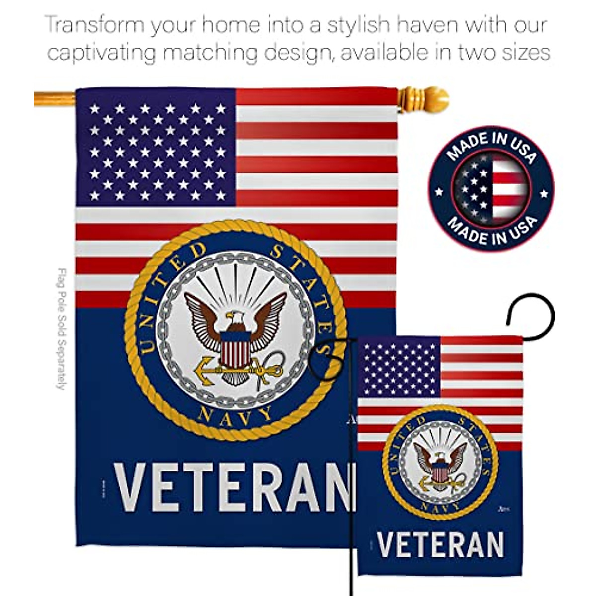 US Navy Veteran Garden Flag - Armed Forces USN Seabee United State American Military Retire - House Decoration Banner Small Yard Gift Double-Sided Made In USA 13 X 18.5