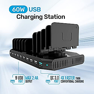 Unitek Fast Charging Station with Quick Charge 3.0, Multi USB Charger Station for Multiple Devices, iPhone, iPad, Tablet, Kindle-Black(UL Certified)