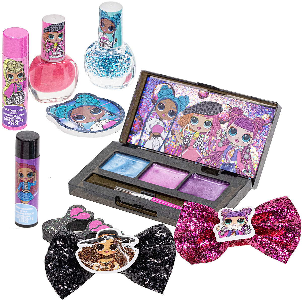 L.O.L Surprise! Townley Girl Backpack Cosmetic Makeup Set with Flip-up Mirror includes Lip Gloss, Nail Polish, Hair Bow & more for Kid Tweens Girls, Ages 3+ perfect for Parties, Sleepovers & Makeovers