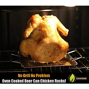 Cave Tools Beer Can Chicken Holder Roasting Pan with Vegetable Spikes - BBQ Accessories, Dishwasher Safe