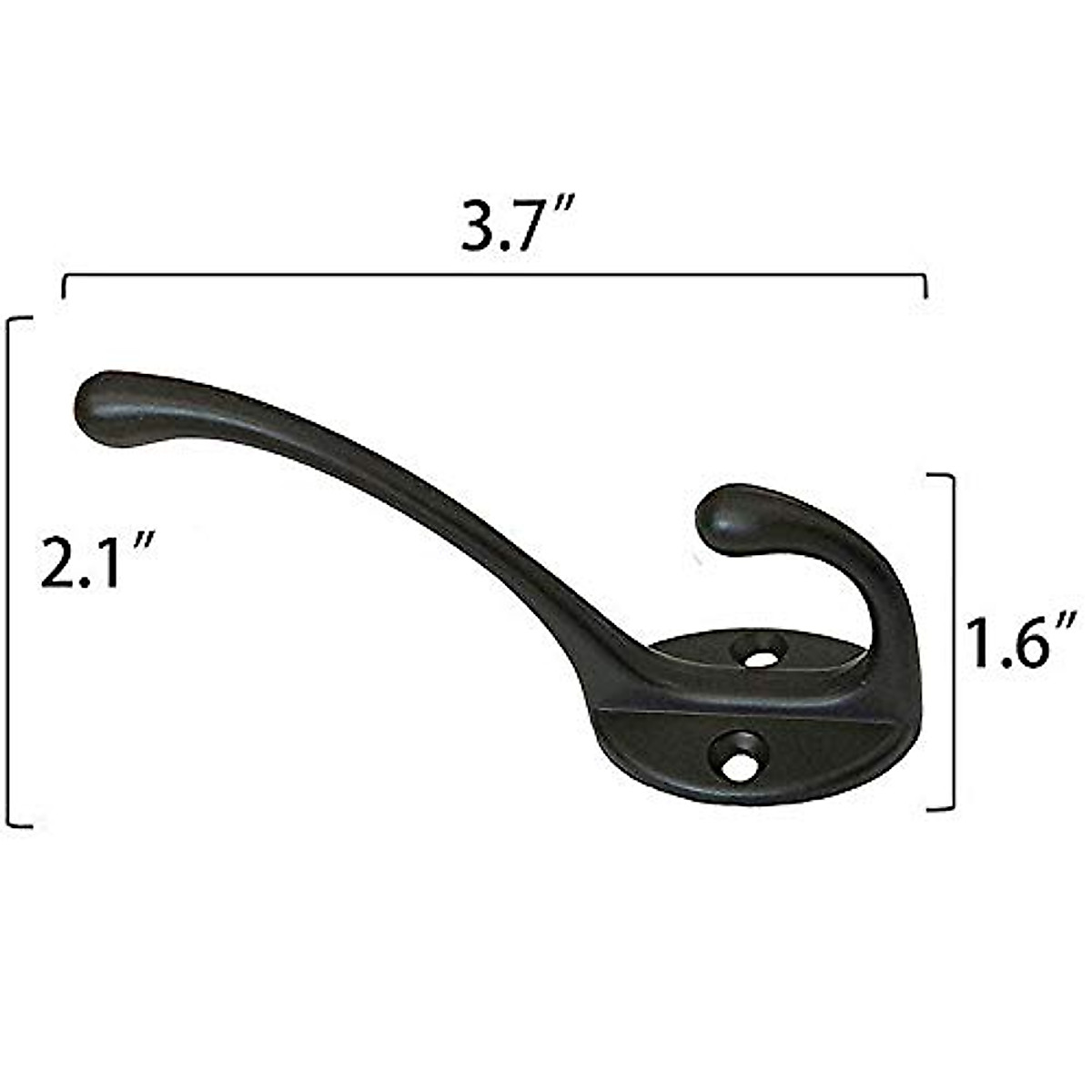 IBosins 10 Pack Heavy Duty Dual Coat Hooks Wall Mounted with 40 Screws Retro Double Hooks Utility Black No Rust Hooks for Coat, Scarf, Bag, Towel, Key, Cap, Cup, Hat (Black)