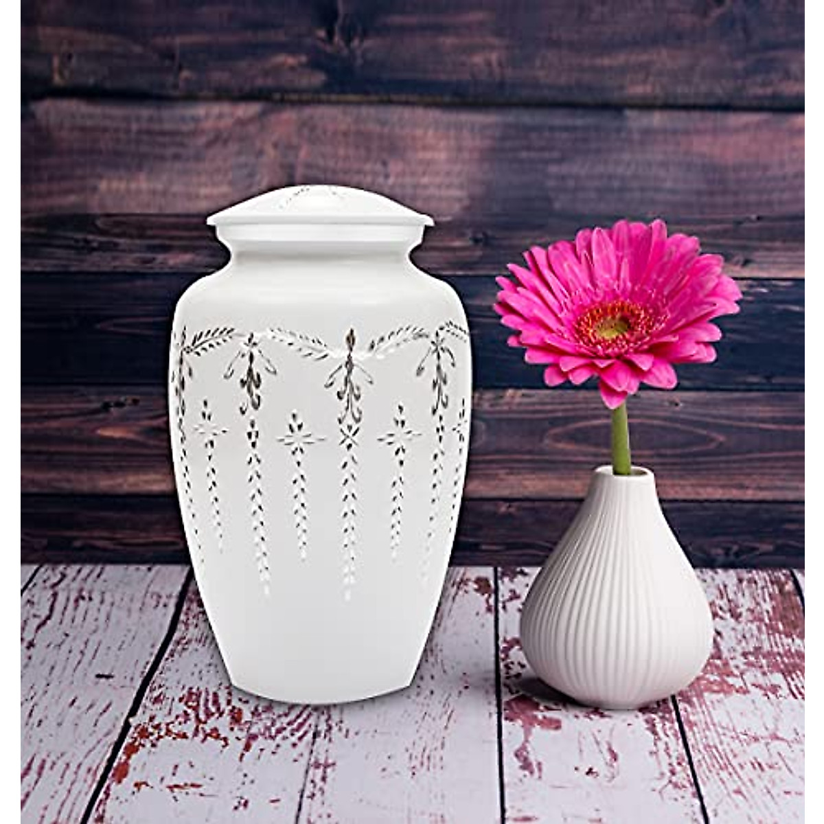 Urn for Human Ashes Adult ,Adult Urn Funeral ,Large Urn for Human Ashes, Creamation Urn Human Ashes,A Beautiful Urn for Your Loved Ones Remains,Diamond Cut- Measurement 10x7 White/Silver