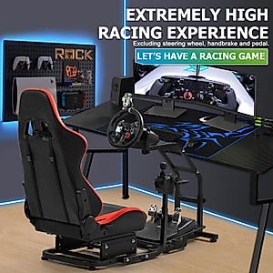 Hottoby Adjustable Sim Driving Simulator Cockpit with Red Seat Fits for Logitech/Thrustmaster G29,G920,G923&T300RS,Unobstructed Design for Both Legs Gaming Stand,No Steering Wheel,Handbrake & Pedal