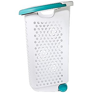 CR-FUSE Bushel Home Logic Rolling Hamper with Pop-Up Handle, White