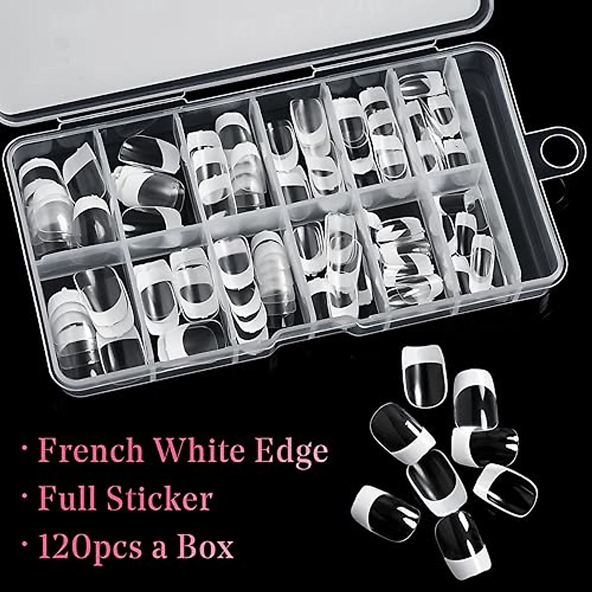 Ranrose French Nail Tips 120PCS Short French Full Cover White Clear False Nails 12 Sizes Square Nail Tips Acrylic Press On Nails with Box for Nails Tips Art