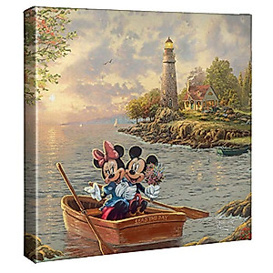 Thomas Kinkade Mickey and Minnie Lighthouse Cove 14" x 14" Gallery Wrapped Canvas Art | Frameless Room Wall Art | Certificate of Authenticity Included