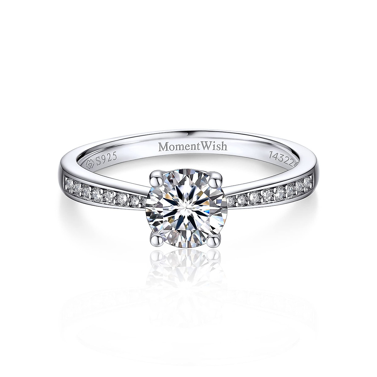 MomentWish Promise Rings for Her, 1Carat Moissanite Promise rings, D Color VVS1 Simulated Diamond 925 Sterling Silver Accent Rings-Size7