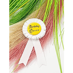 Birthday Queen Buttons Pins Ribbon,White Satin Corsage Birthday Women Tinplate Badge Pin,Happy Birthday Girl Party Award Brooches Decorations