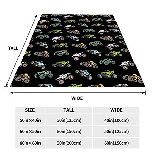 Monster Trucks Blanket Gifts Throw Blankets Birthday Present Soft Blankets for Couch Bedroom Sofa 50x40inch