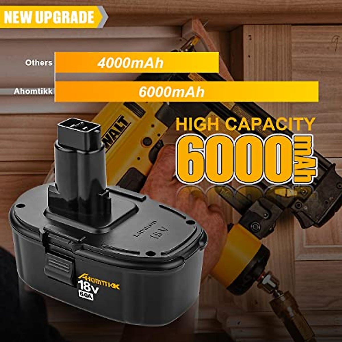 Ahomtikk 2Pack 6.0Ah Lithium-Ion Battery Replacement for Dewalt 18V XRP Battery DC9096 DC9098 DC9099 DE9096 DE9095 DW9096 DW9098 DW9095 DC9182 Dewalt 18V Batteries