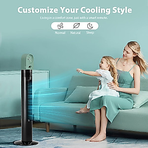 Antarctic Star Tower Fan Portable Electric Oscillating Fan Quiet Cooling Remote Control Standing Bladeless Floor Fans 3 Speeds Wind Modes Timer Bedroom Office (36 inch, Black)