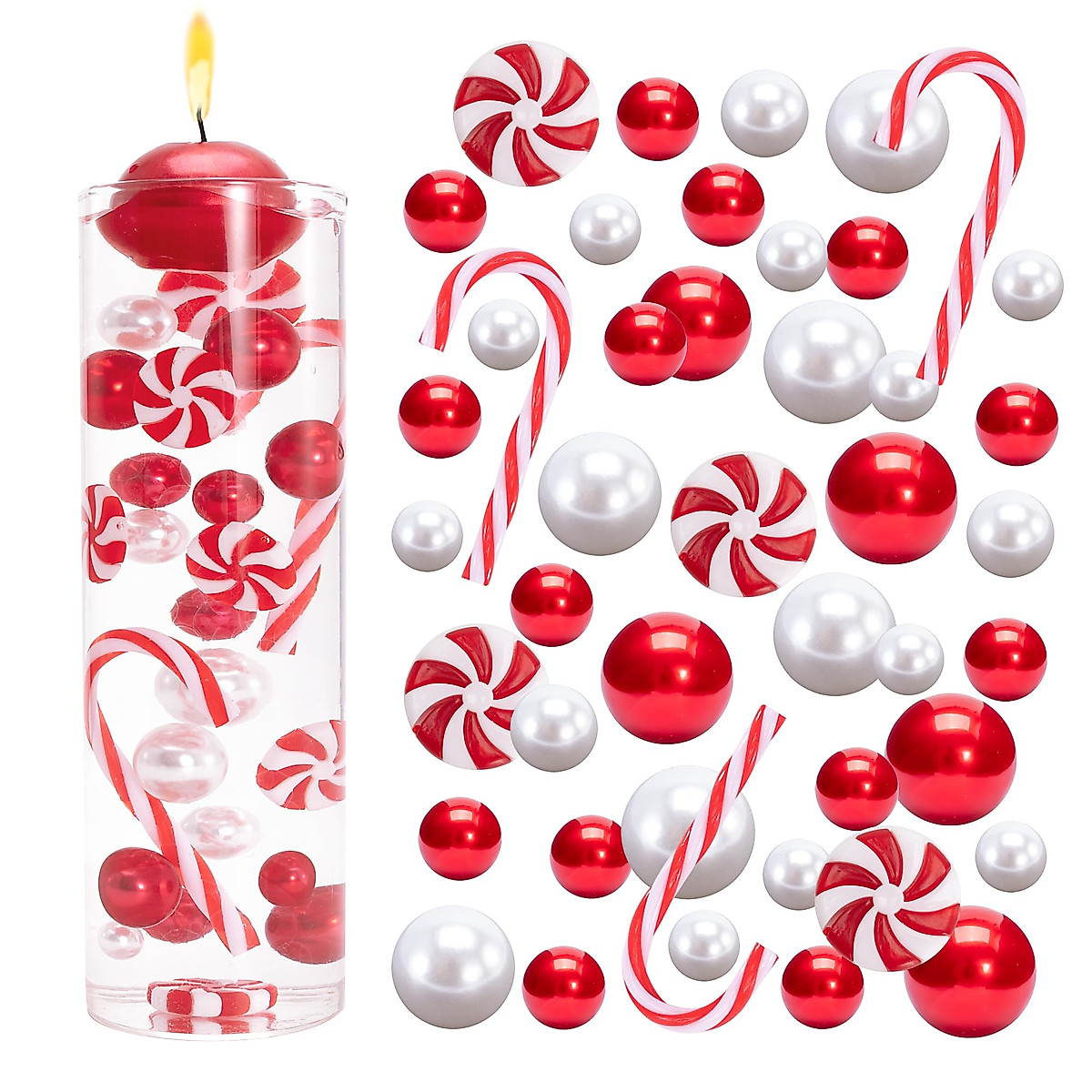 YTTYXGS 6075 Pieces Christmas Vase Filler Beads Floating Pearls and Candy Water Gel Beads for Vase Filler Table Centerpieces Christmas Party Decoration Suitable for 3 vases