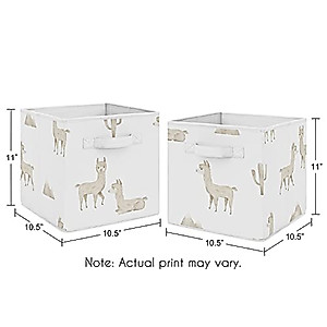 Sweet Jojo Designs Boho Llama Foldable Fabric Storage Cube Bins Boxes Organizer Toys Kid Baby Children - Set of 2 Gender Neutral Beige Taupe Tan Bohemian Southwest Watercolor Mountain Cactus Farmhouse