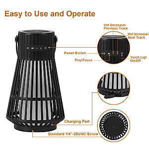 Tesoorda LED Flame Speaker, Portable Waterproof Bluetooth Wireless Speaker for Indoor/Outdoor, LED Flame Effect Speaker with Stereo Sound, Led Table Lanterns/Lamp for Patio,Garden,Camping (1 Pack