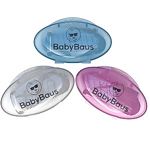 BabyBaus: Baby Finger Toothbrush | Easy Oral Hygiene for Kids, Toddlers, Babies and Pets | Soft, Massaging Bristles, Ergonomic Design – Set of 3, with 3 Cases in Blue, Pink, Clear