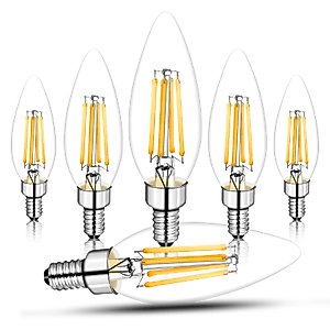 truestory B10 LED Candelabra Light Bulb,E12 Base 5W Equivalent 50W, Warm White 2700K, Filament Clear Glass, Dimmable, Pack of 6