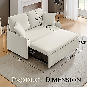 Zelimon Sleeper Sofa Bed, 3 in 1 Pull-Out Convertible Sofa Bed, 55'' Lounge Soft Futon Sofa with Adjustable Backrest, Chenille Couches for Living Room/Office/Apartment, Beige
