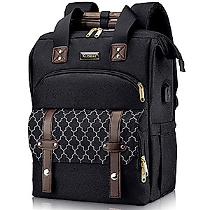Kuosdaz Laptop Backpack for Women, 15.6 Inch Work Laptop Bag, School Backpack for Teen Girls, Wide Open Large Backpack Purse with USB Charging Port, Casual Daypacks for Travel College Business, Black