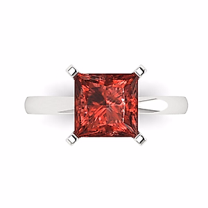 Clara Pucci 3.0 ct Princess Cut Solitaire Natural Garnet Bridal Wedding Anniversary Engagement Ring 14k White Gold