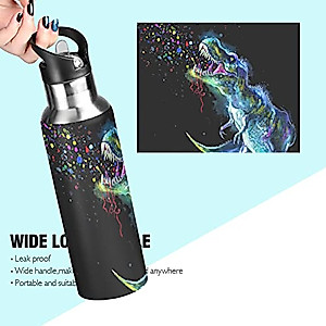 Dinosaur Water Bottle with Straw Lid Thermos Kids Insulated Stainless Steel Water Flask 20 Oz Dinosaur with Sparkling