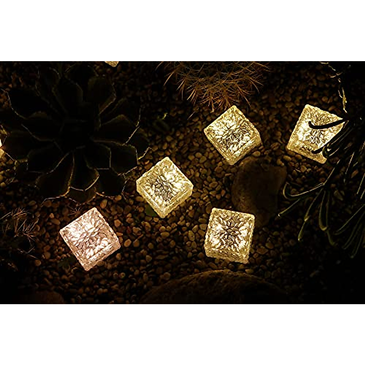 Solar Brick Lights, Glass Brick Lights, ice Brick Lights, Scene Lights, Garden Street Lights with switches, Suitable for Outdoor Path Atmosphere Lights in Gardens and courtyards(4pcs)（Big Warm White）