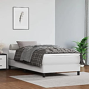 vidaXL Box Spring Bed with Mattress Home Bedroom Mattress Pad Double Bed Frame Base Foam Topper Furniture White 53.9"x74.8" Full Faux Leather